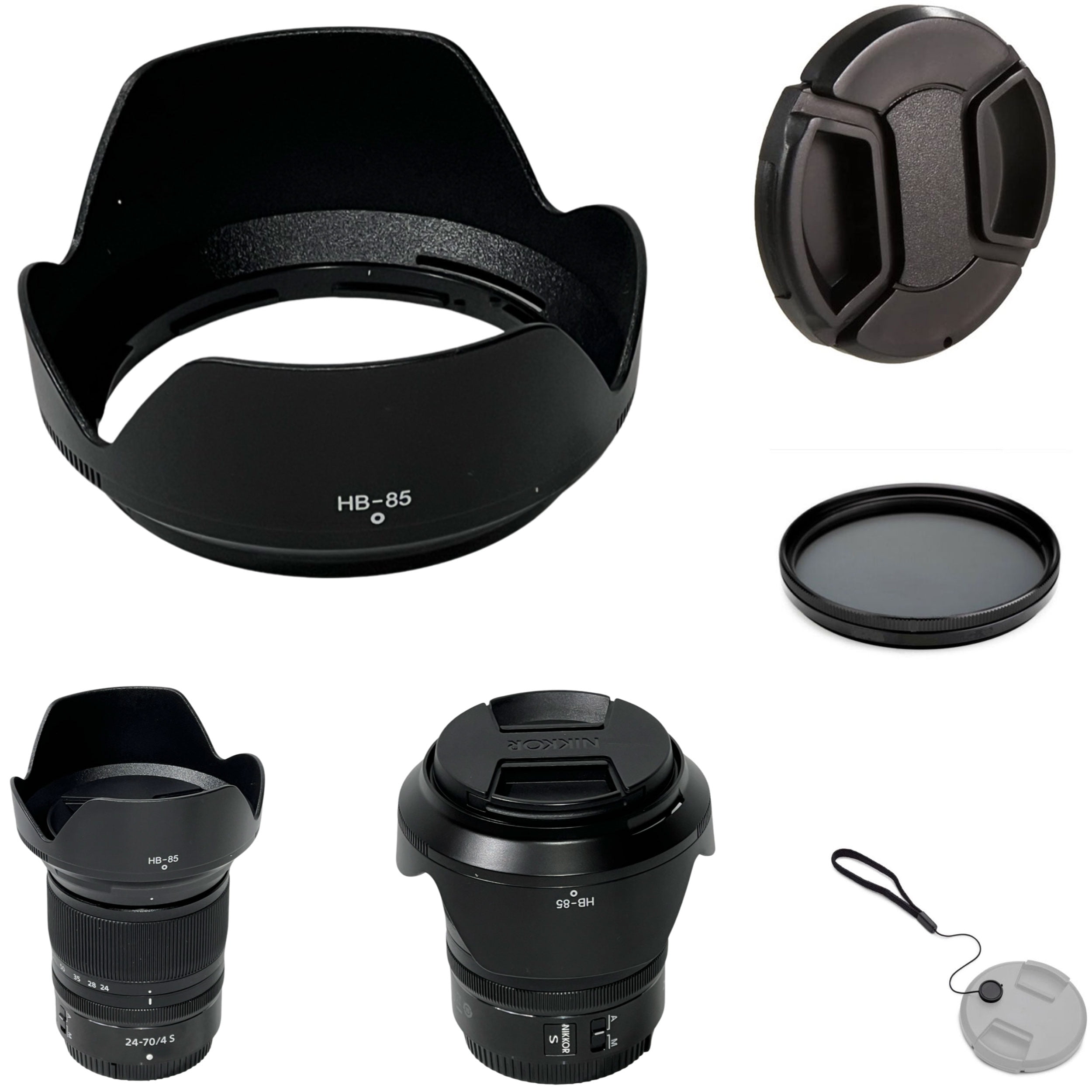 A&R Photo Lens Hood Shade & Cap and Circular Polarizer Filter For Nikon ...