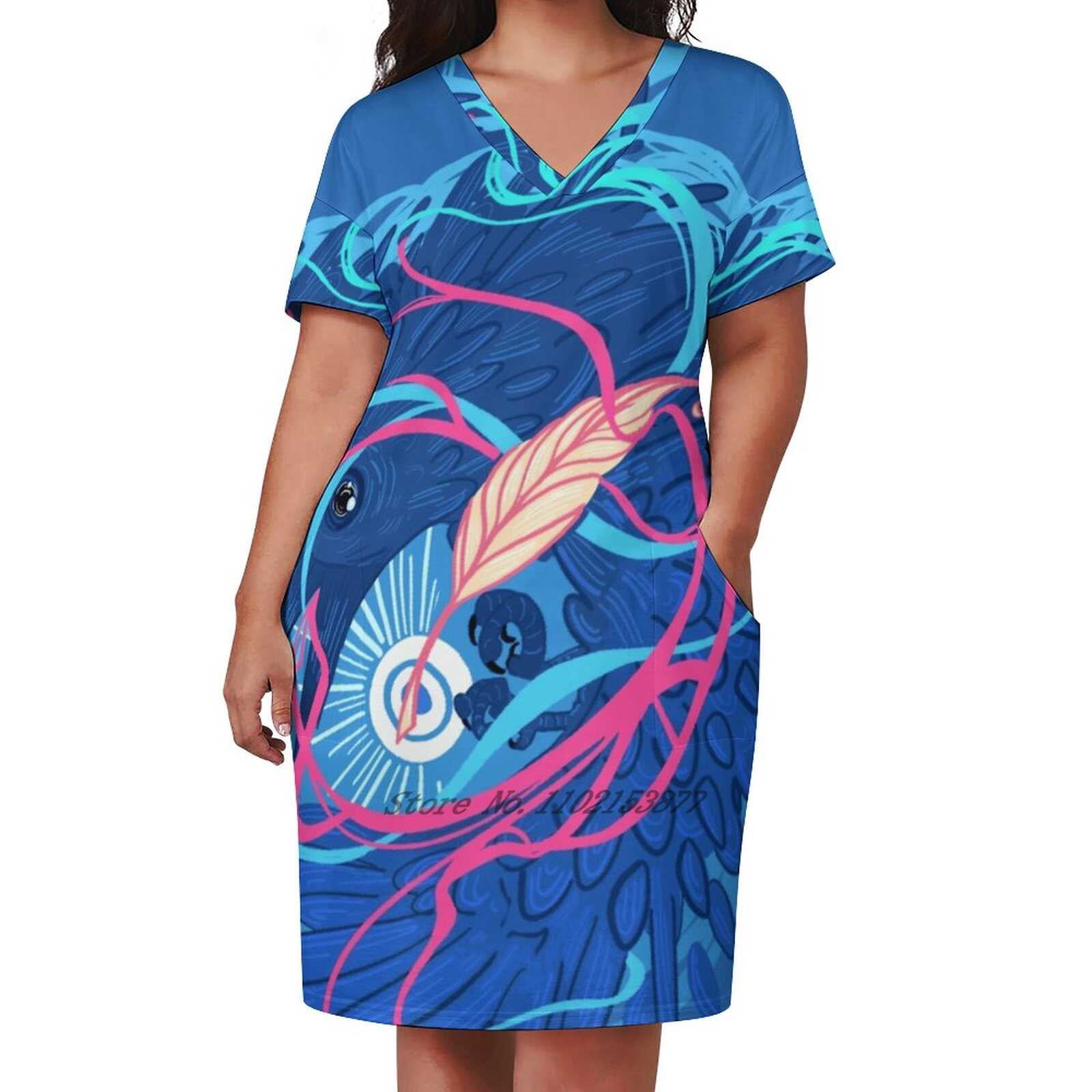 A Raven Memory Loose Pocket Dress Women'S Printed Dresses V Neck Casual ...