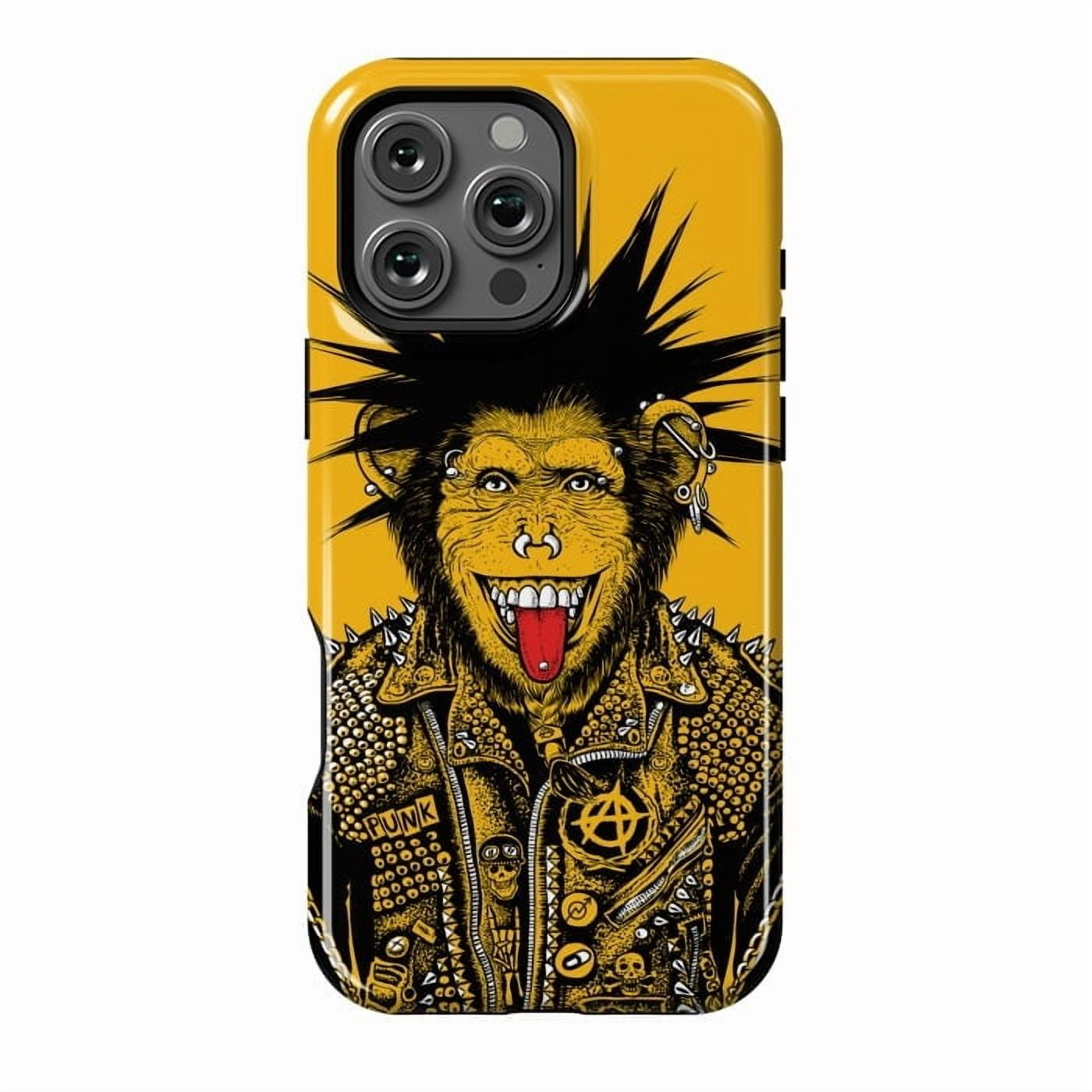 A Rebellious Yellow Punk Rock Monkey Themed Tough Case for iPhone 11-17 ...