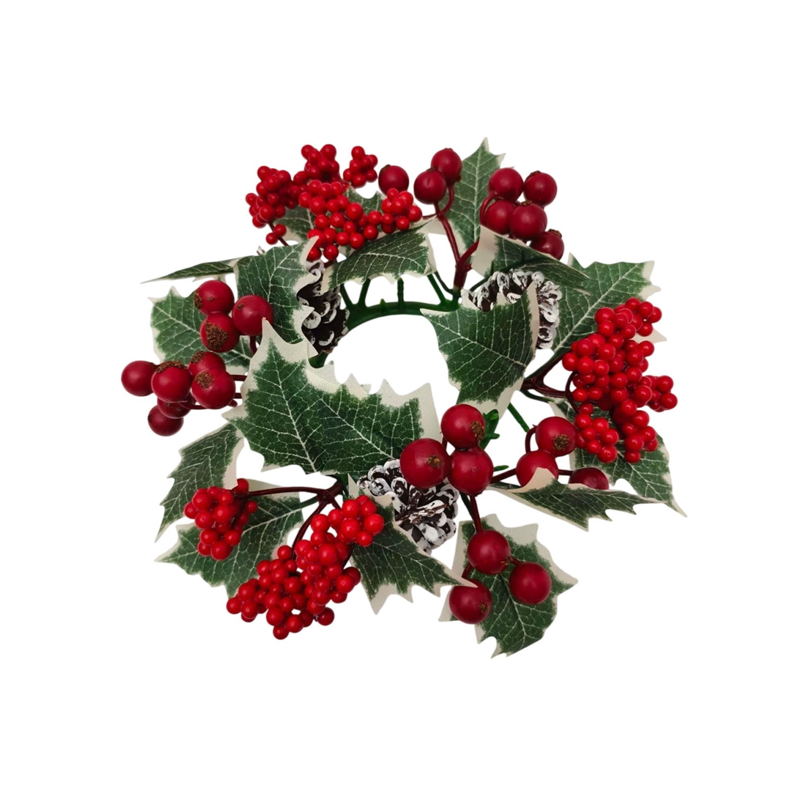 A Red Berry Candleholder Wreath Artificial Round-Leaf Pointed-Leaf Mini ...