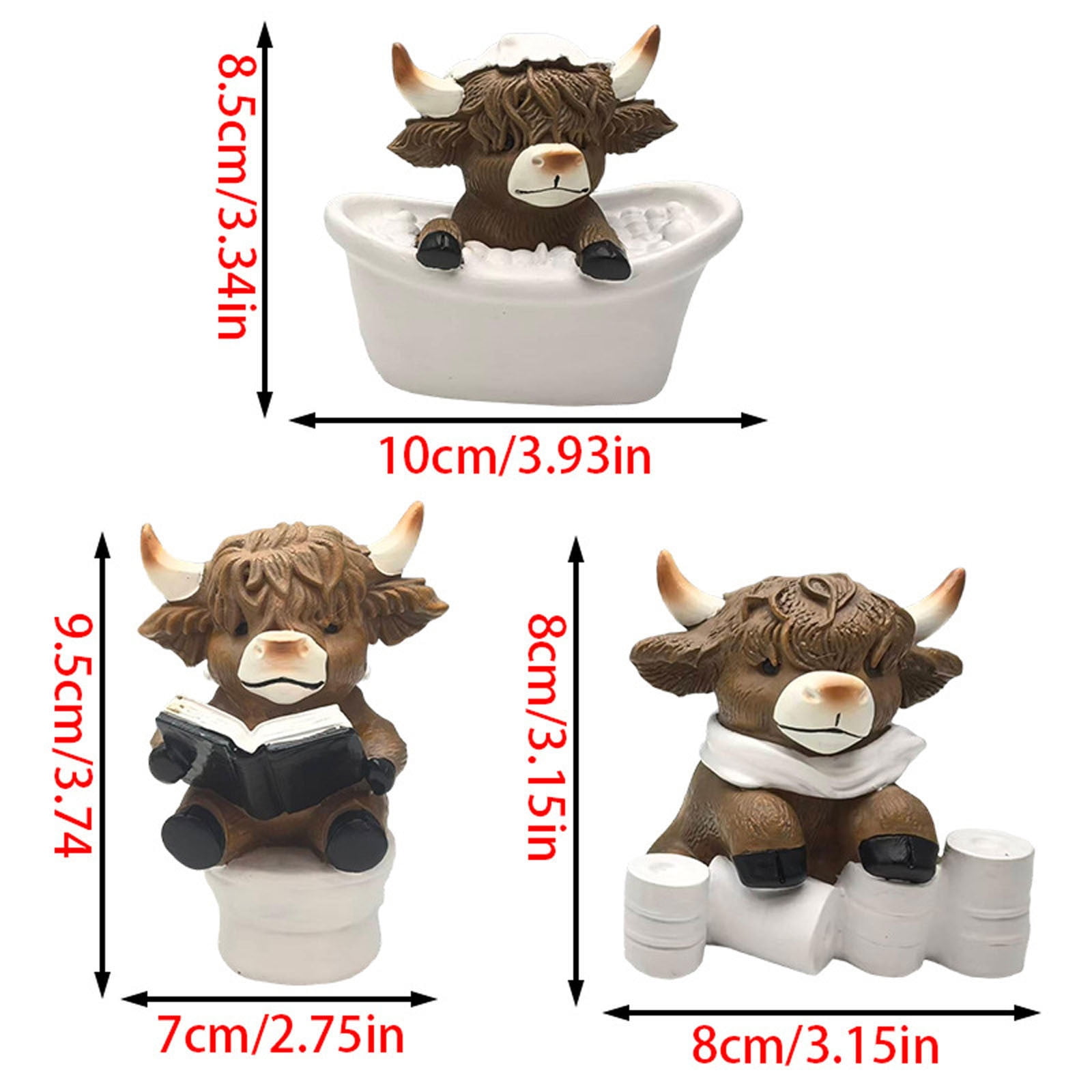 A Resin Cow Figurine Home Decor Set Of 3 Ornaments For Shelf Desk ...