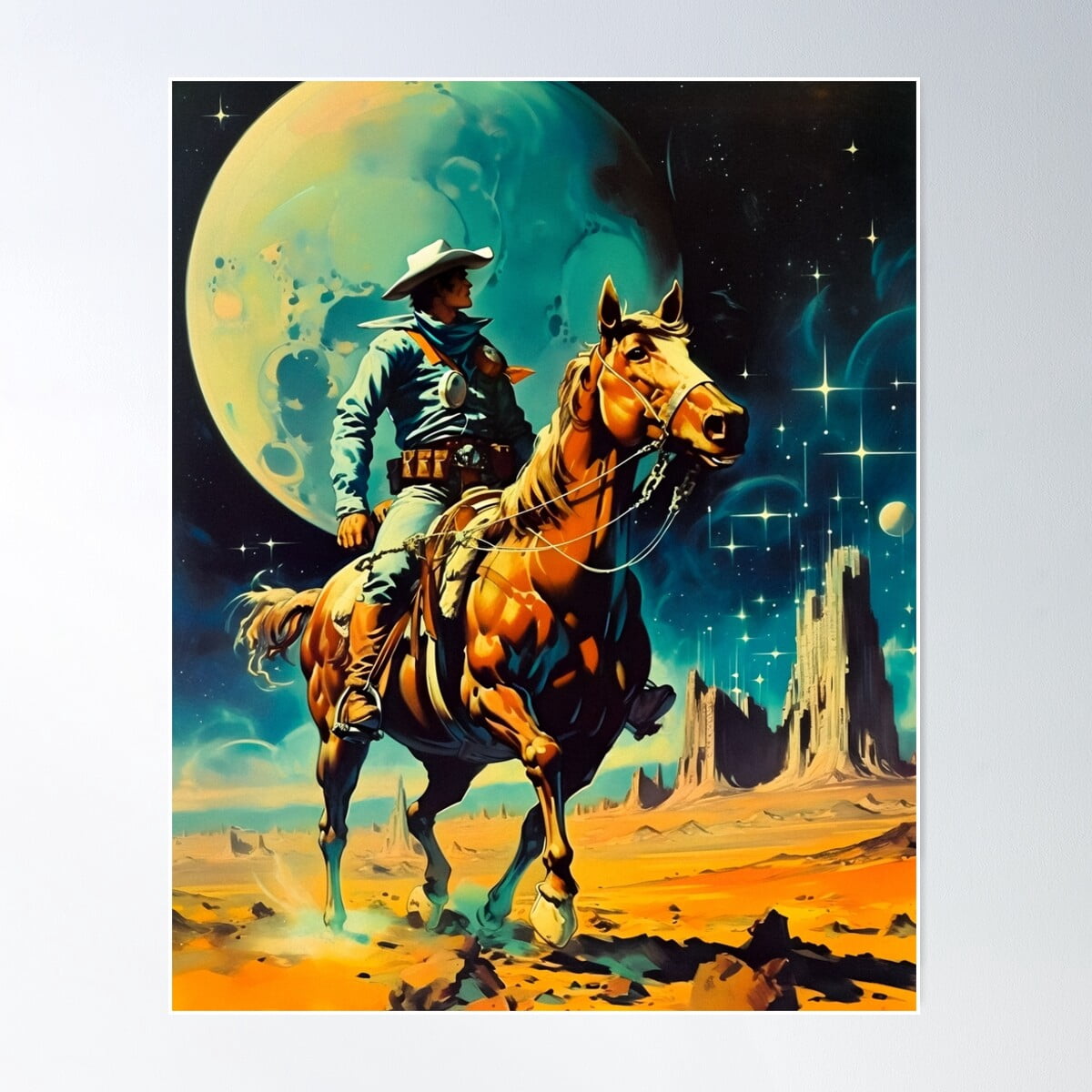 A Retro-Futuristic Space Cowboy Poster Wall Art, Modern Wall Decor For ...