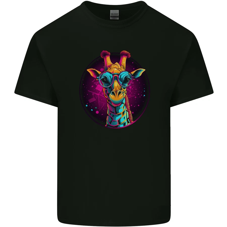 A Retrowave Giraffe Neon Retro Sunset Animal Graphic Cotton Shirt,for ...