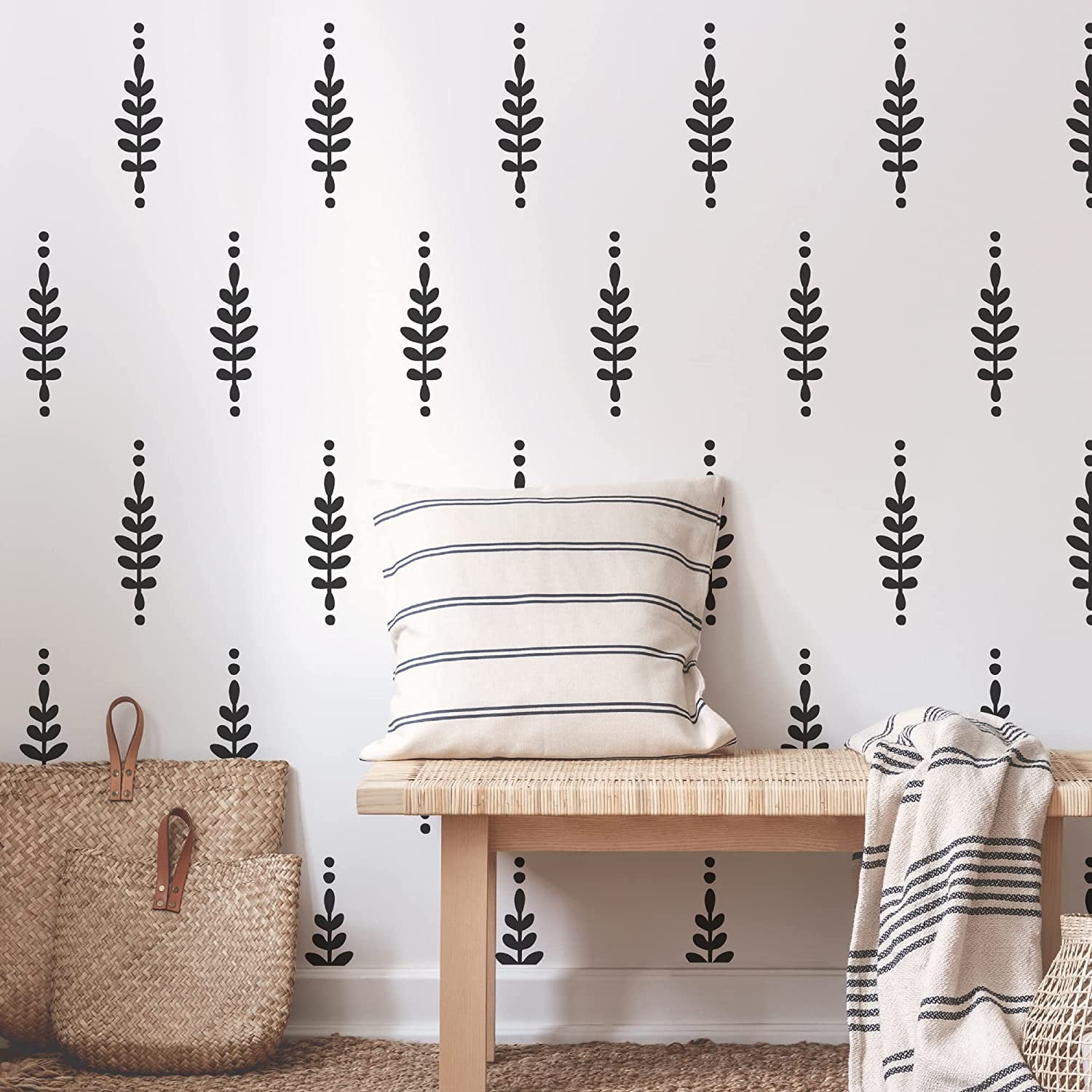 A Room with Floral Vinyl Leaves Wall Decals, Peel and Stick Modern Boho ...