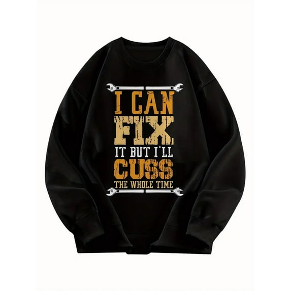 A Round-Neck Sweatshirt Featuring a Fun Print with Large Yellow Text on ...
