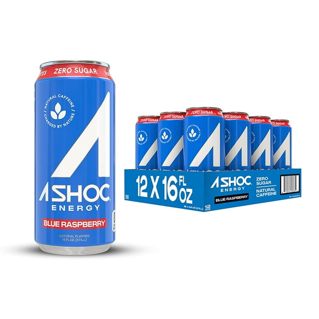 A SHOC Performance Energy Drink, Blue Raspberry, 16 Ounce Can, Natural ...