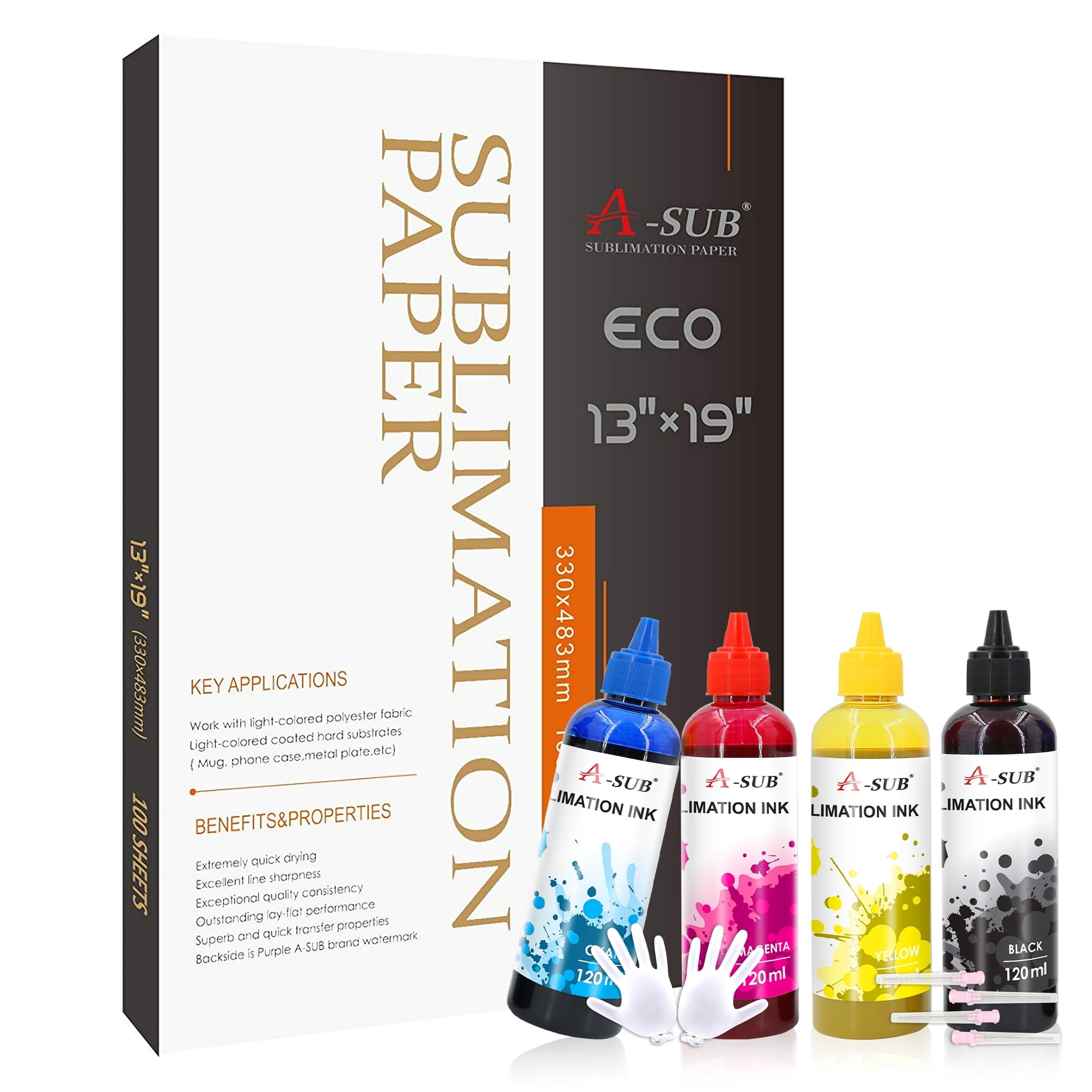 A-SUB 100 Sheets Sublimation Paper 13X19 inches + 4x 120ml DYE ...