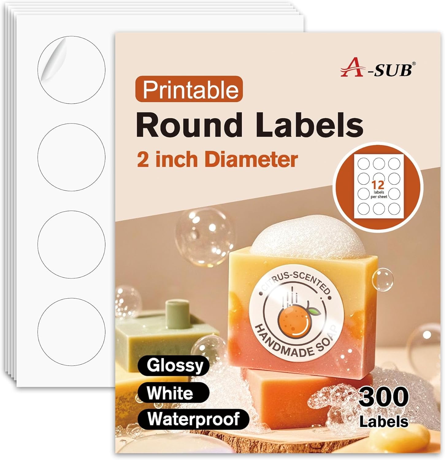 A-SUB 2 Inch Round Label Stickers for Inkjet or Laser Printer ...