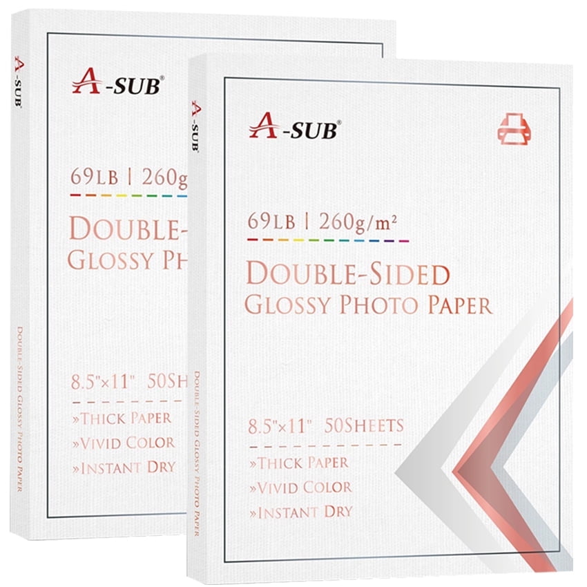 A-SUB Double-sided Glossy Photo Paper 8.5x11 Thick 69LB, 100 Sheets ...