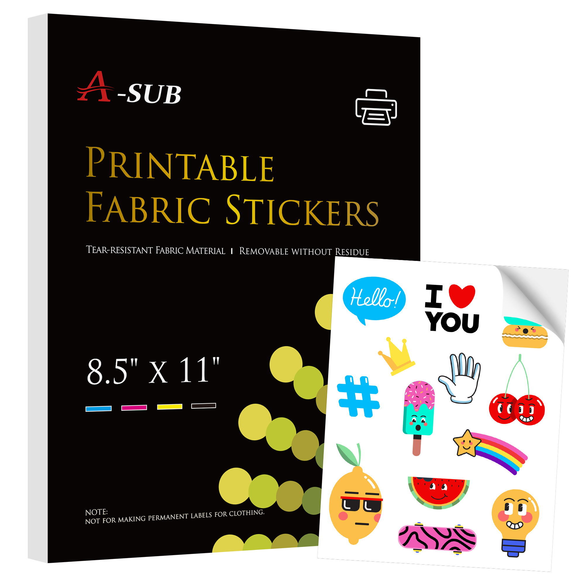 A-SUB Fabric Sticker Paper, Waterproof, Tearproof, Durable, 8.5x11 inch ...