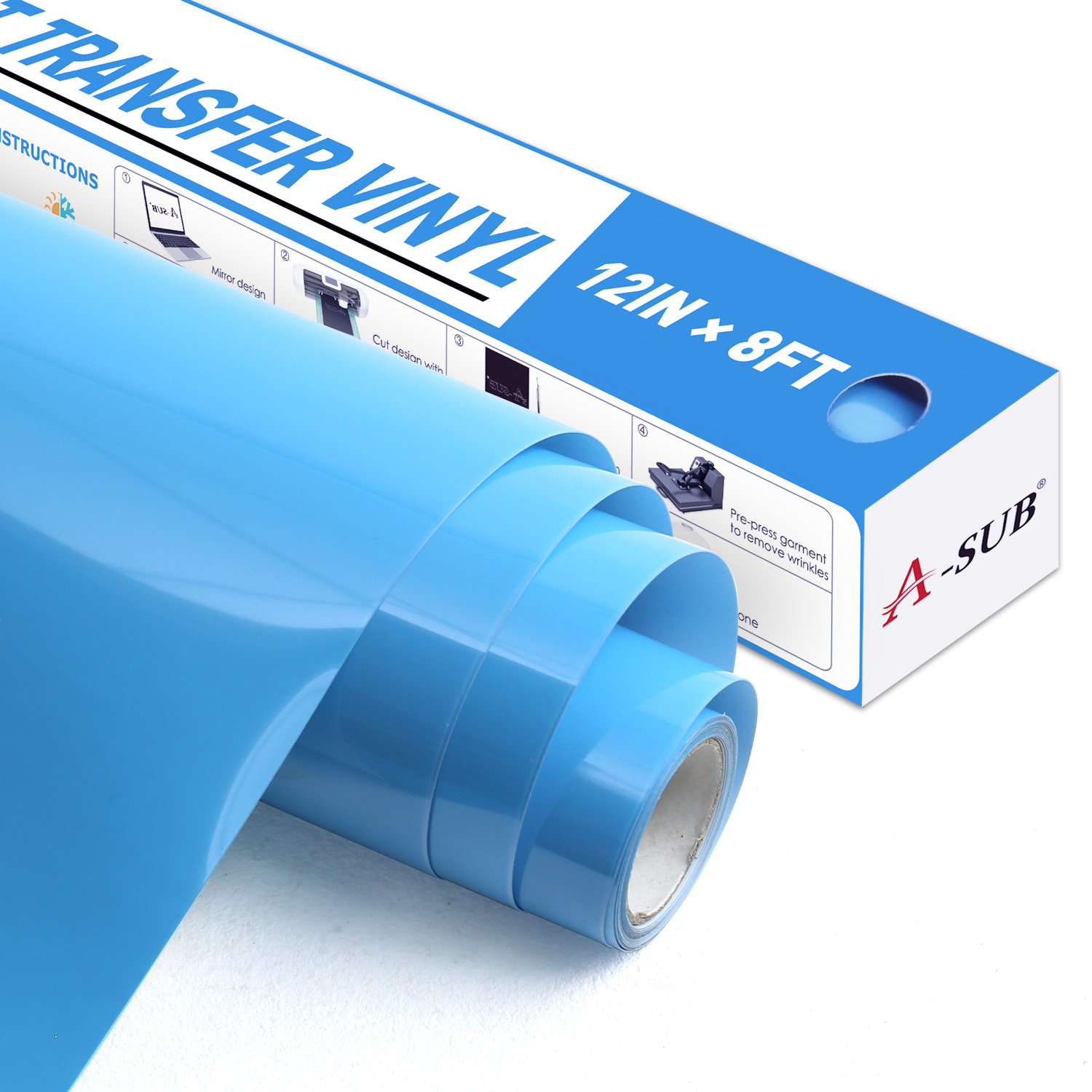 A-SUB HTV Heat Transfer Vinyl Rolls, Sky Blue HTV Vinyl for T-Shirts 12 ...