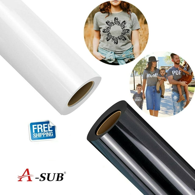 A-SUB HTV Iron on Vinyl 2 Rolls Black and White HTV Vinyl Rolls Bundle ...