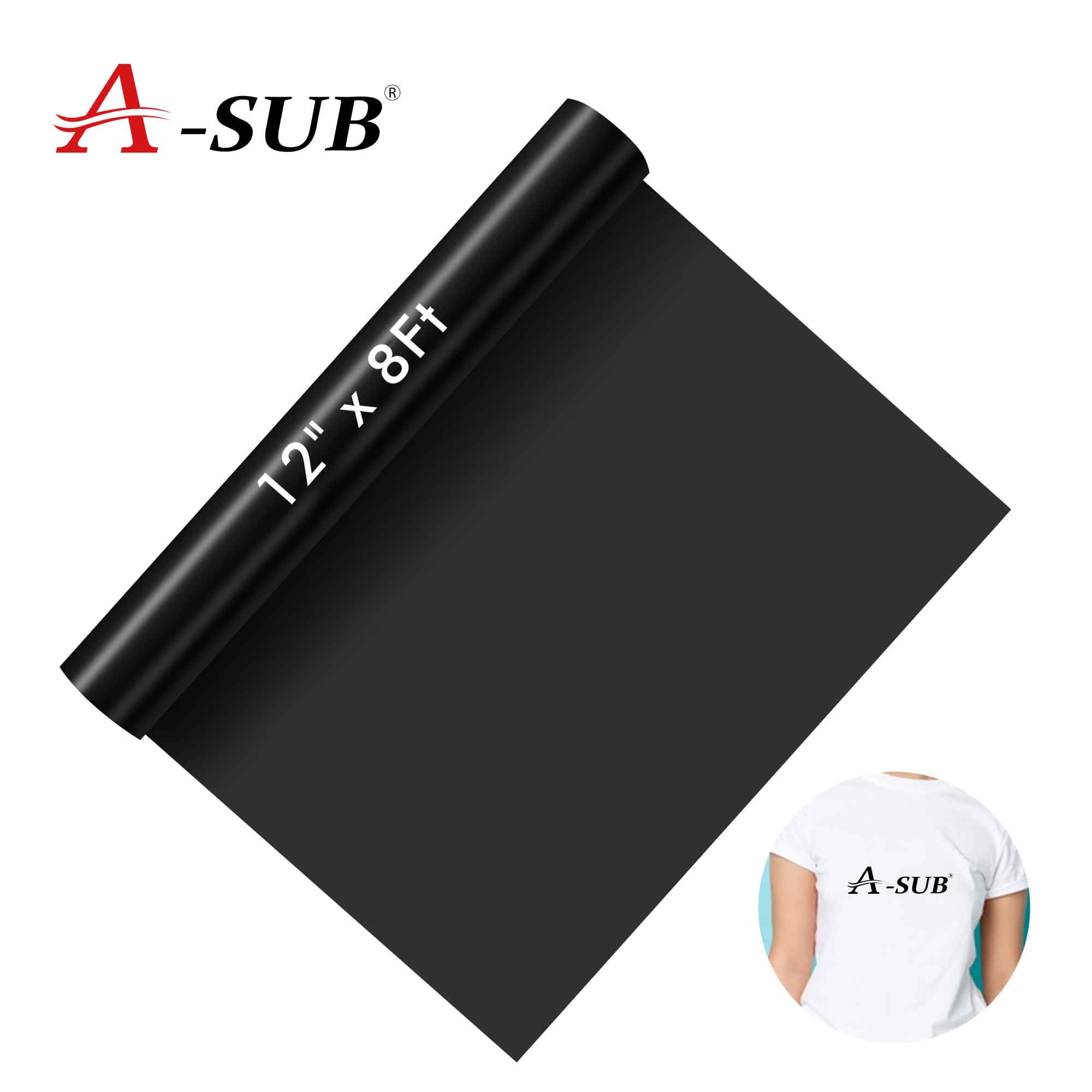 A-SUB Heat Transfer Vinyl 12"x8Ft Black HTV Vinyl Roll, Iron On Vinyl ...