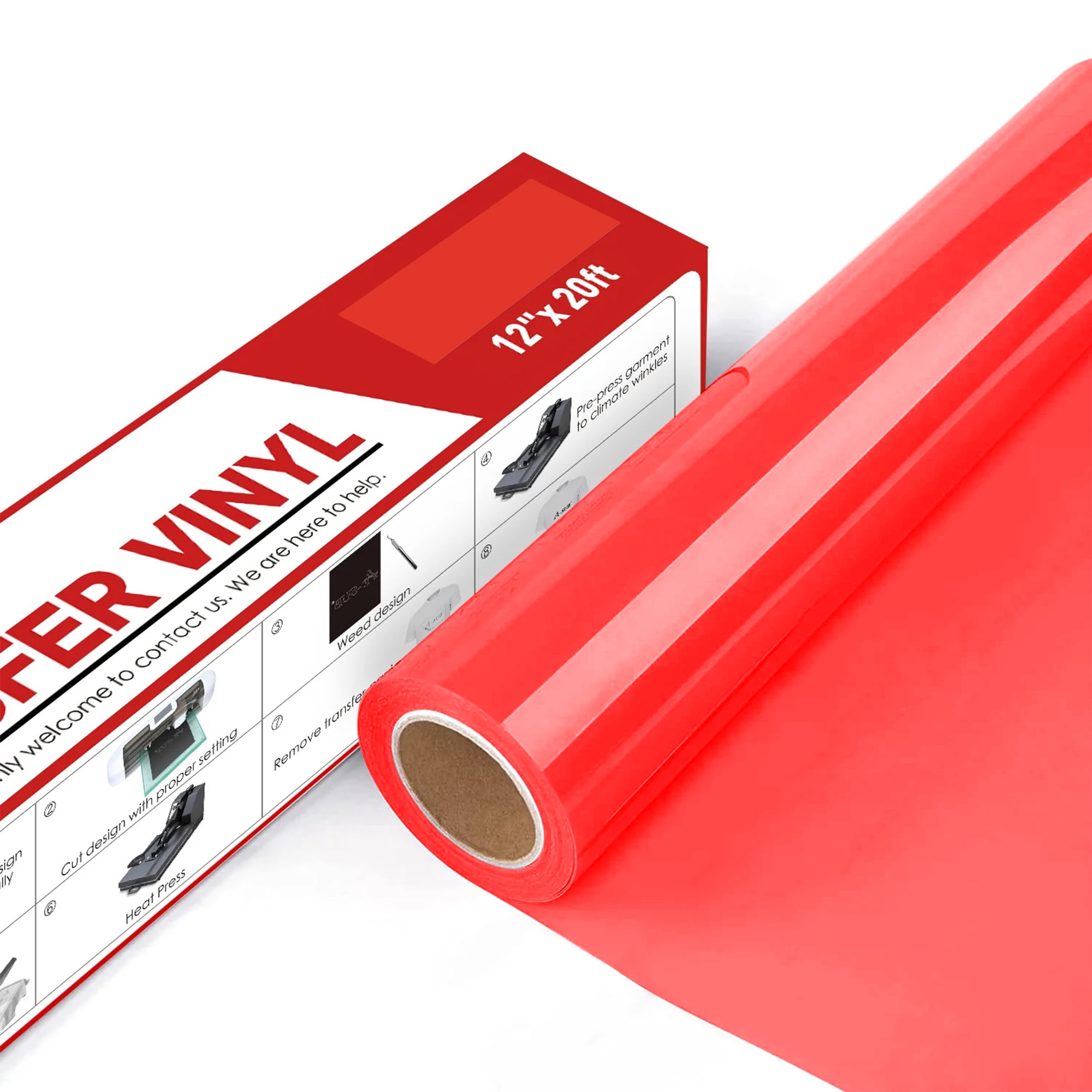 A-SUB Heat Transfer Vinyl Rolls Red 12" x 20 FT HTV Iron on Vinyl for ...