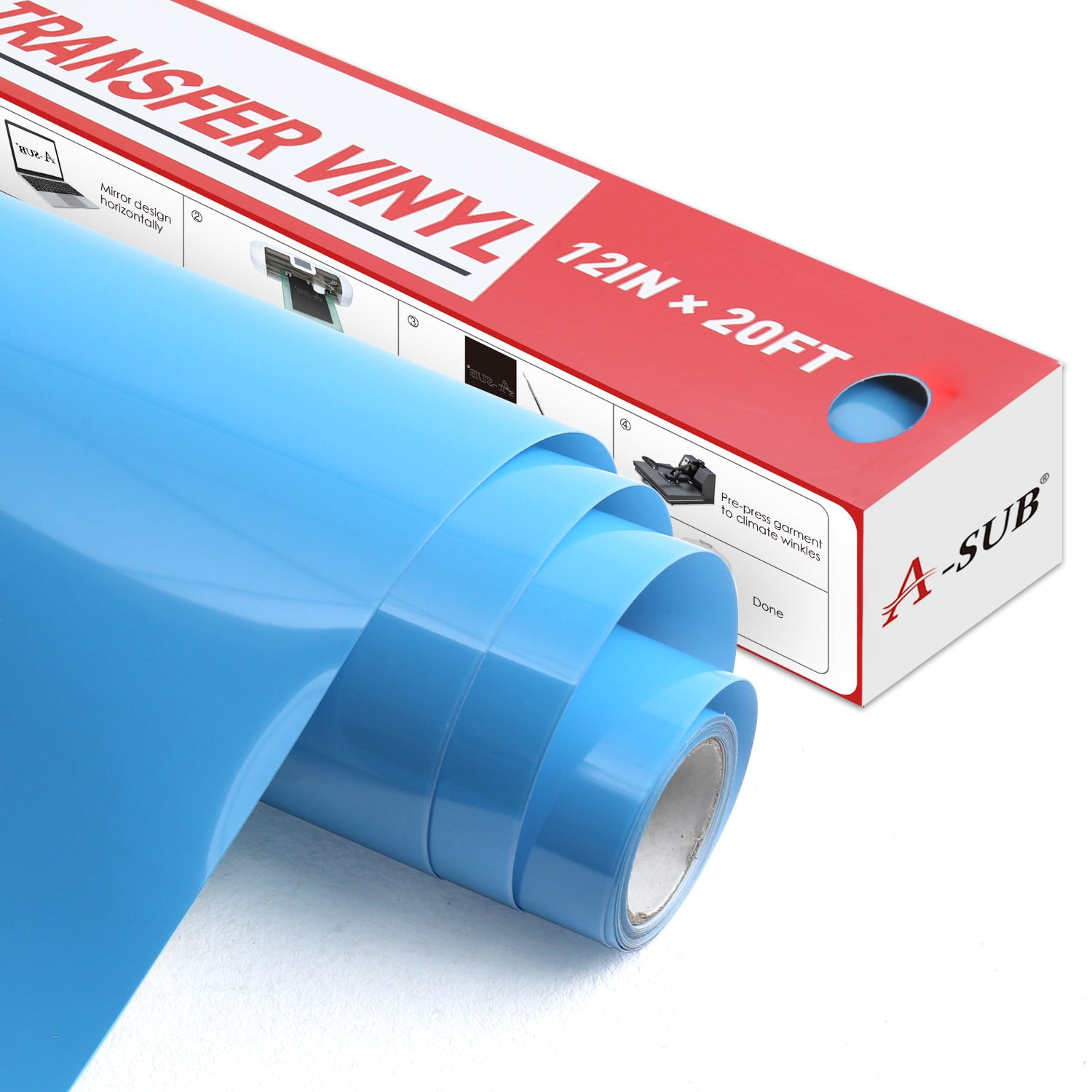 A-SUB Heat Transfer Vinyl Rolls Sky Blue 12" x 20ft HTV Rolls Iron on ...