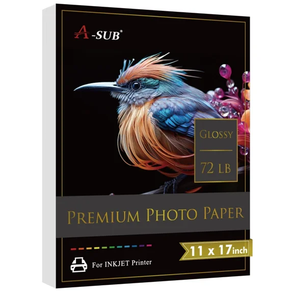 A-SUB Premium Glossy Photo Paper 11x17, 72lb 260gsm,50 Sheets, 12Mil Professional Picture Paper ...