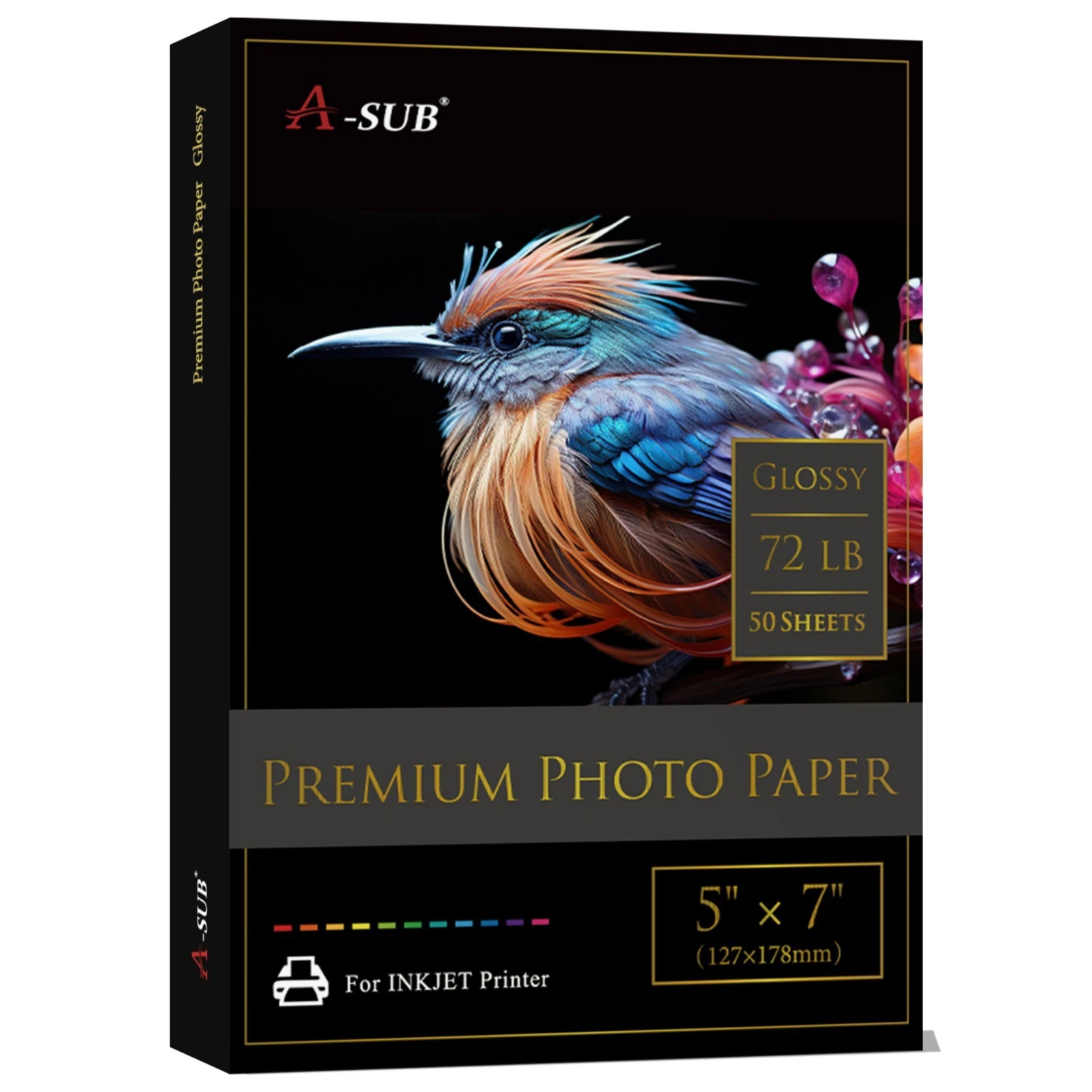 A-SUB Premium Glossy Photo Paper 5x7, 72lb 260gsm, 50 Count,12Mil ...