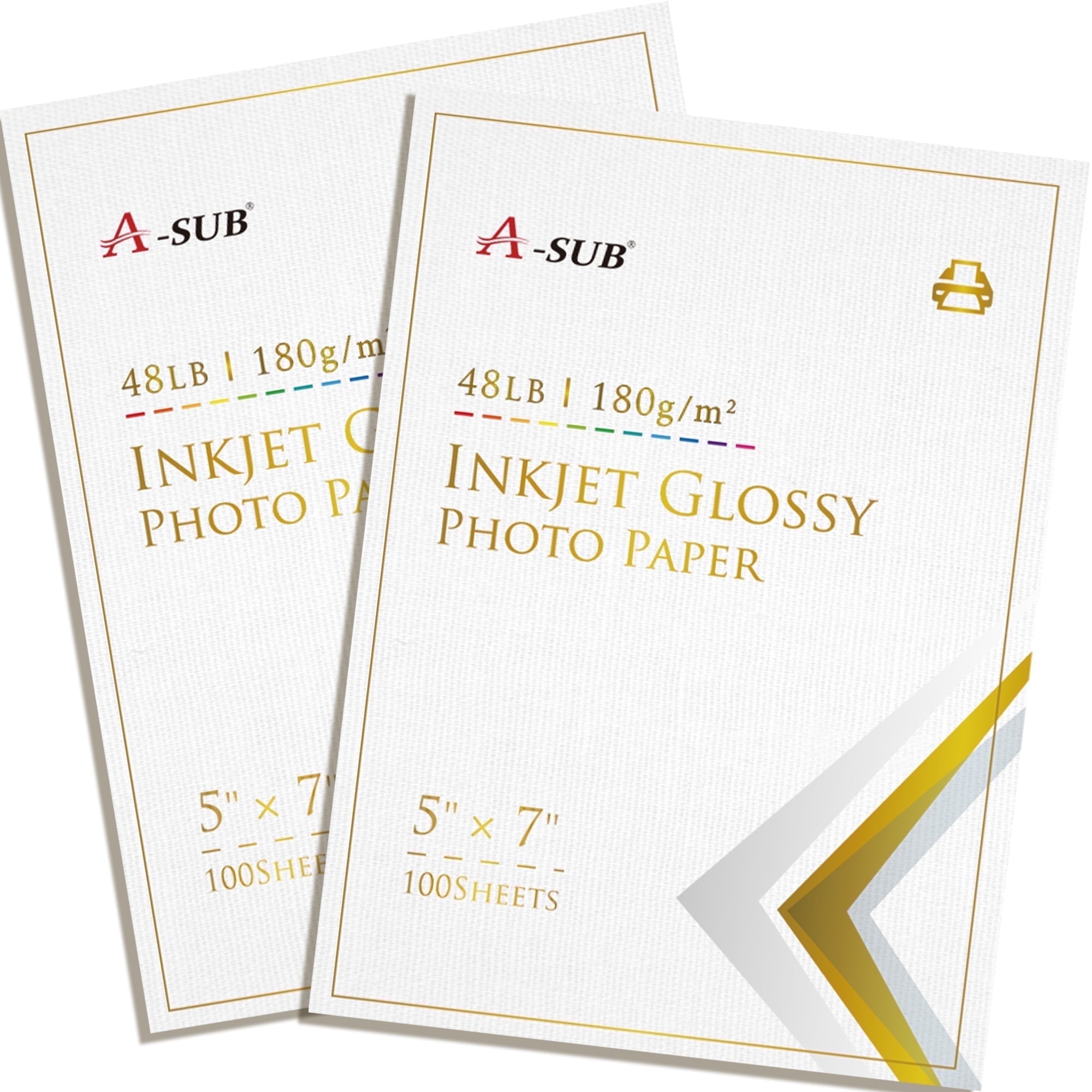 A-SUB Premium Glossy Photo Paper 5x7 inch, 48LB 180gsm 10Mil,200 Sheets ...