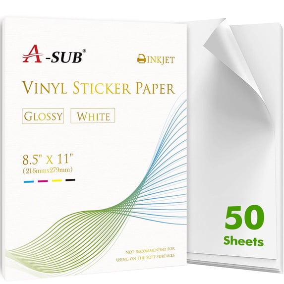 A-SUB Premium Adhesive Glossy Vinyl Sticker Paper for Inkjet & Laser ...