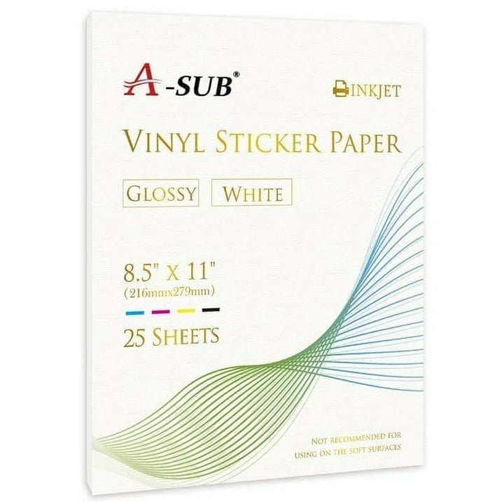 A-SUB Printable Vinyl Sticker Paper for Inkjet Printer, 25 Sheets ...