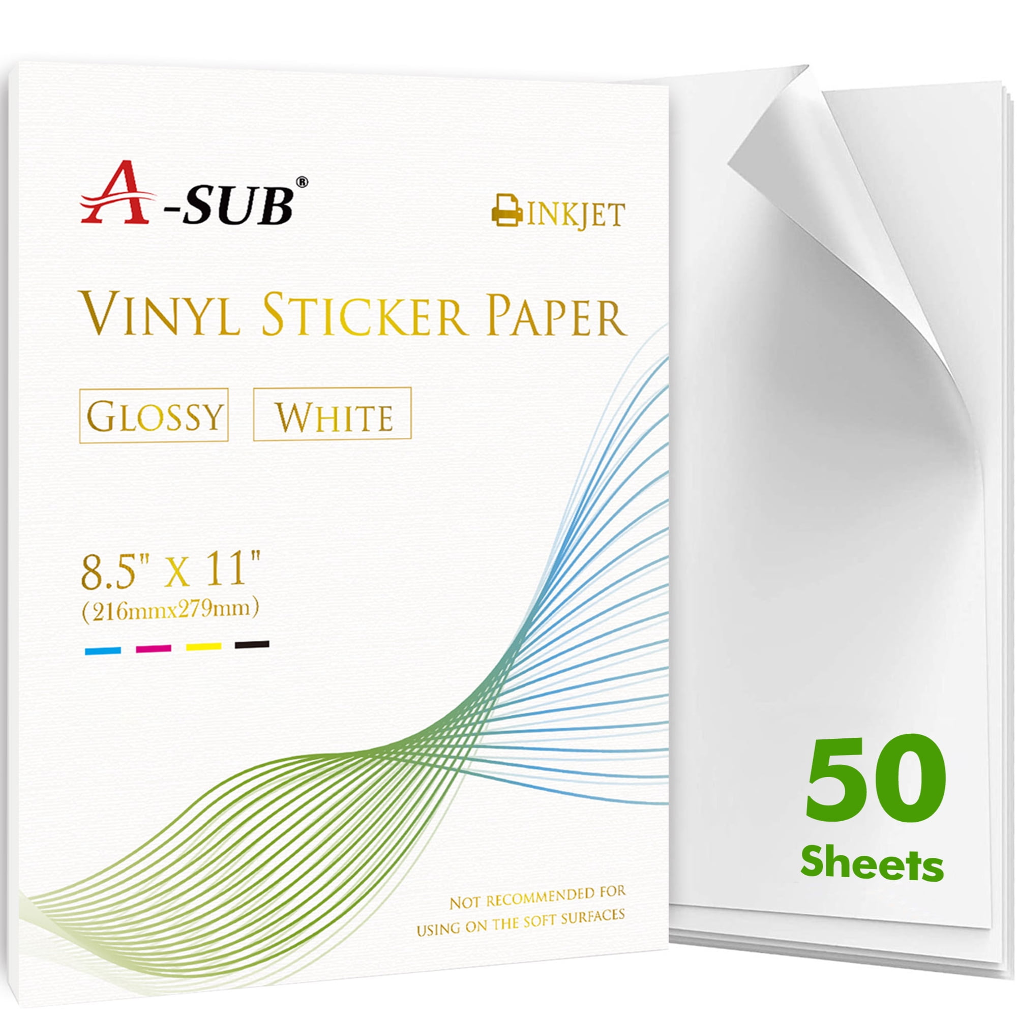A-SUB Printable Vinyl Sticker Paper for Inkjet Printers, 50 Sheets ...
