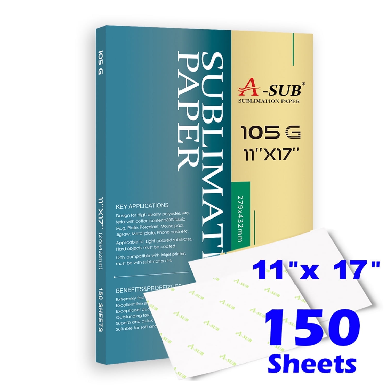 A-SUB Sublimation Paper 105gsm 150 Sheets 11x17 inch White Sublimation ...