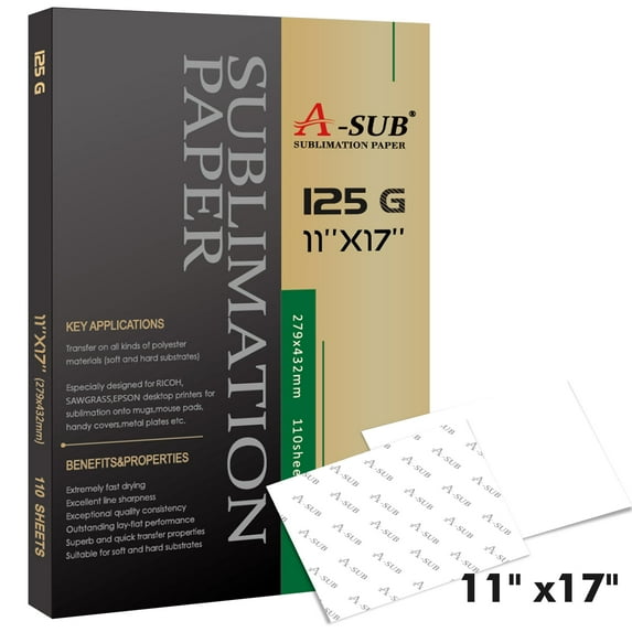A-SUB 11x17 Inch Sublimation Paper 110 Sheets for All Inkjet Printer ...