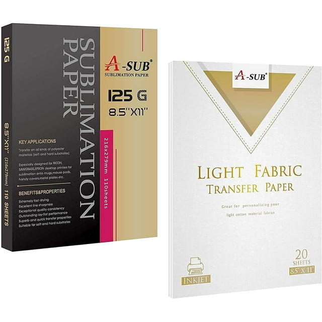 A-SUB Sublimation Paper 8.5x11 inch 125g 110 Sheets and Heat Transfer Paper for light cotton ...