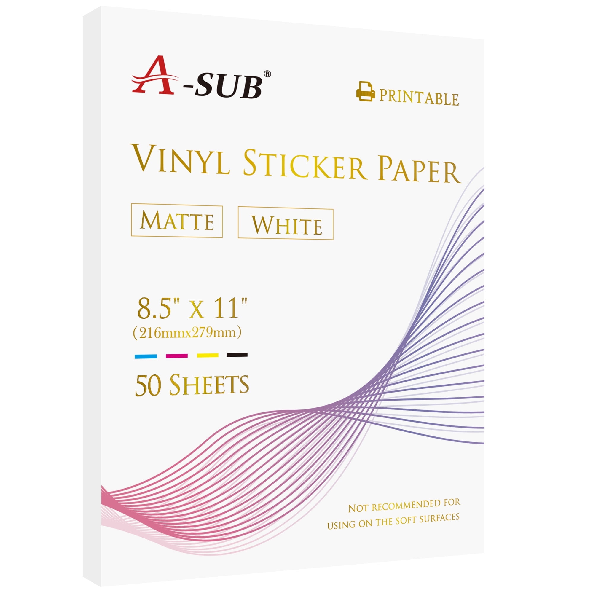 A-SUB Vinyl Sticker Paper for Inkjet Printer Matte White 50 Sheets ...