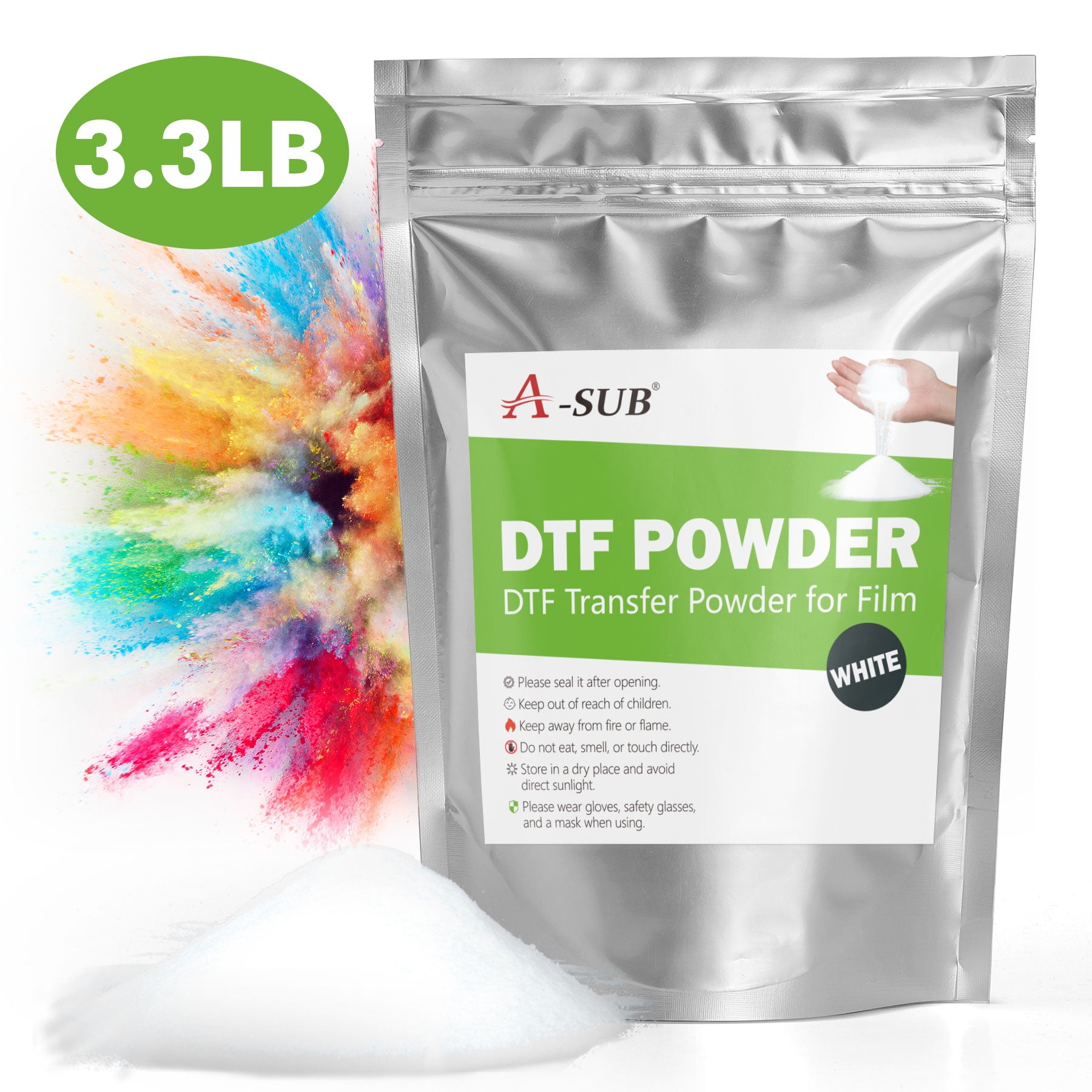 A-SUB White DTF Powder for DTF Film Heat Transfer, 3.3LB Bulk Hot Melt Adhesive Sublimation ...