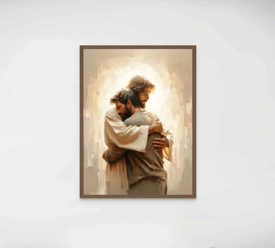 A Sacred Bond Christian Jesus Hugging Man Jesus Bible Verse Wall Art ...