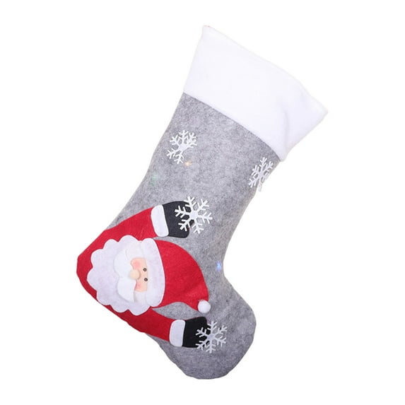 A Santa Claus Design 11 Inch Linen Embroidered Stocking With Lights Non ...