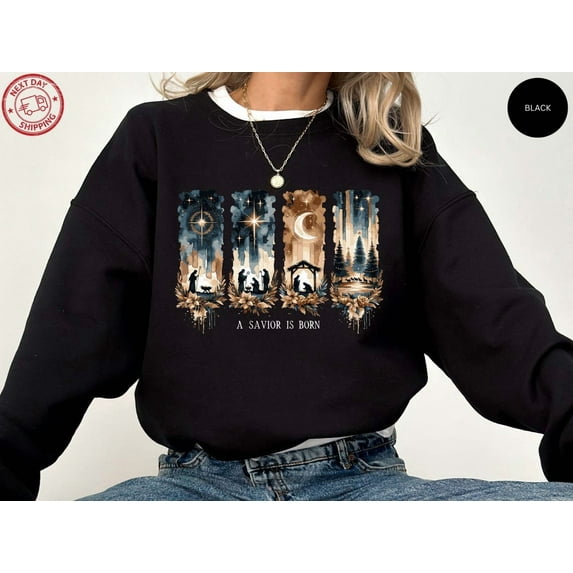 A Savior Is Born Christmas Sweatshirt, Christian Holiday Crewneck ...