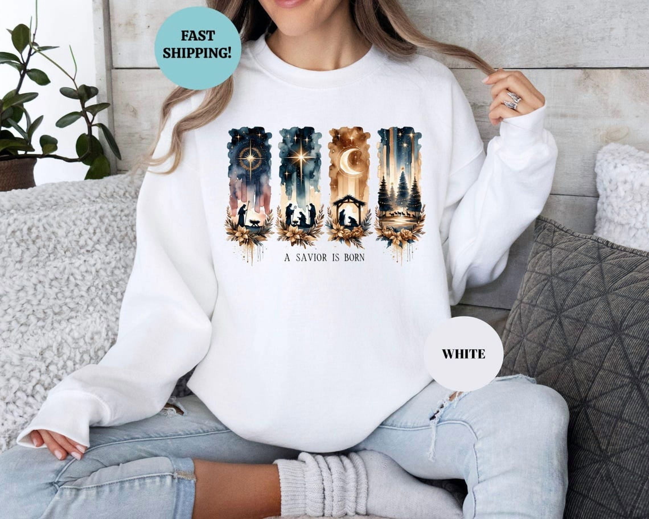 A Savior Is Born Sweatshirt, Christian Winter Holiday Sweater, Nativity ...