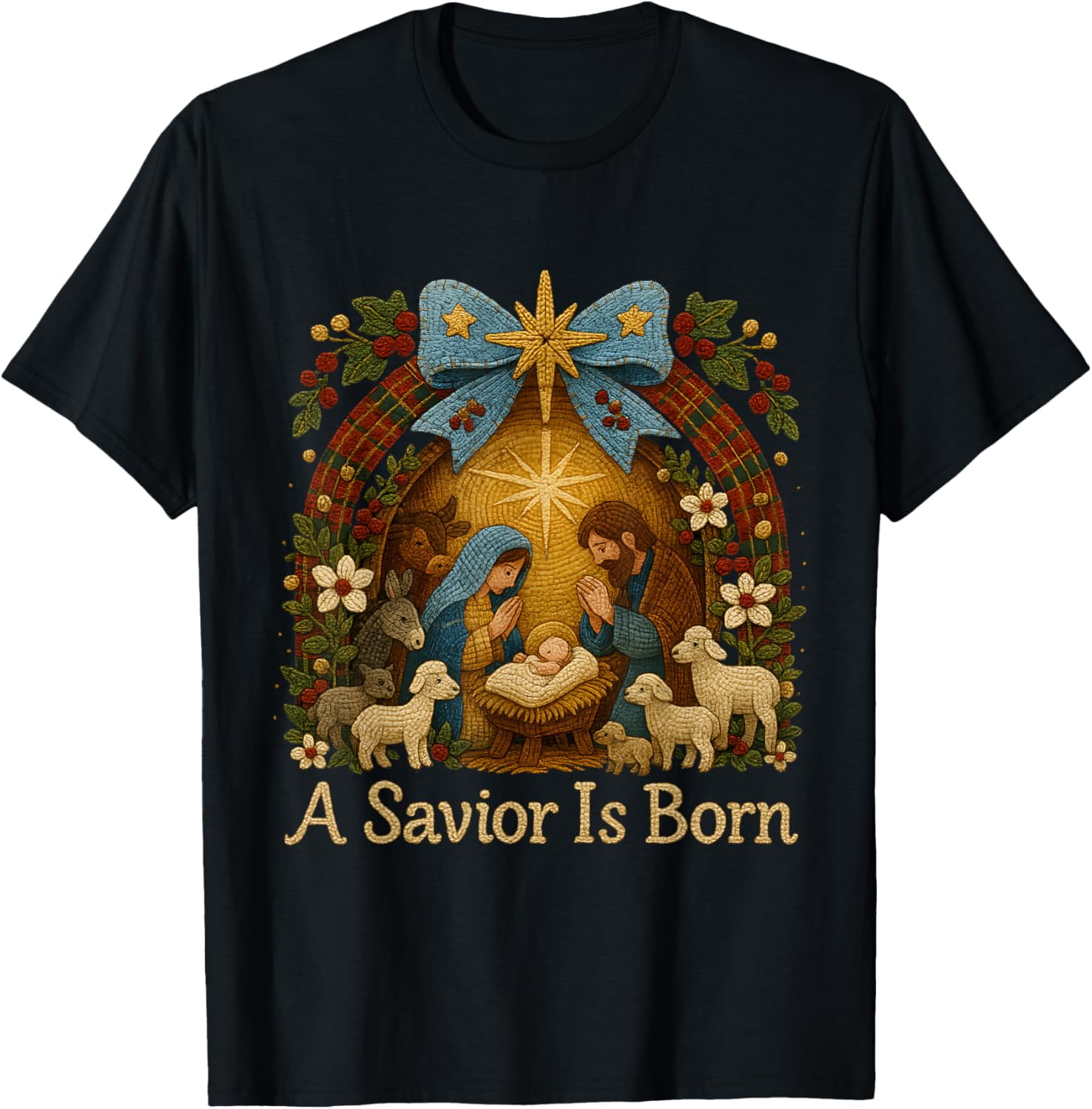A Savior is Born Knitted Nativity Christmas T-Shirt - Walmart.com
