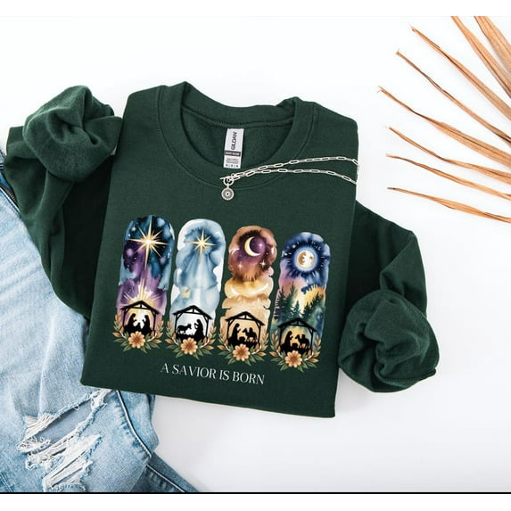 A Savior is Born Sweatshirt, Nativity Sweatshirt, season Nativity Shirt ...