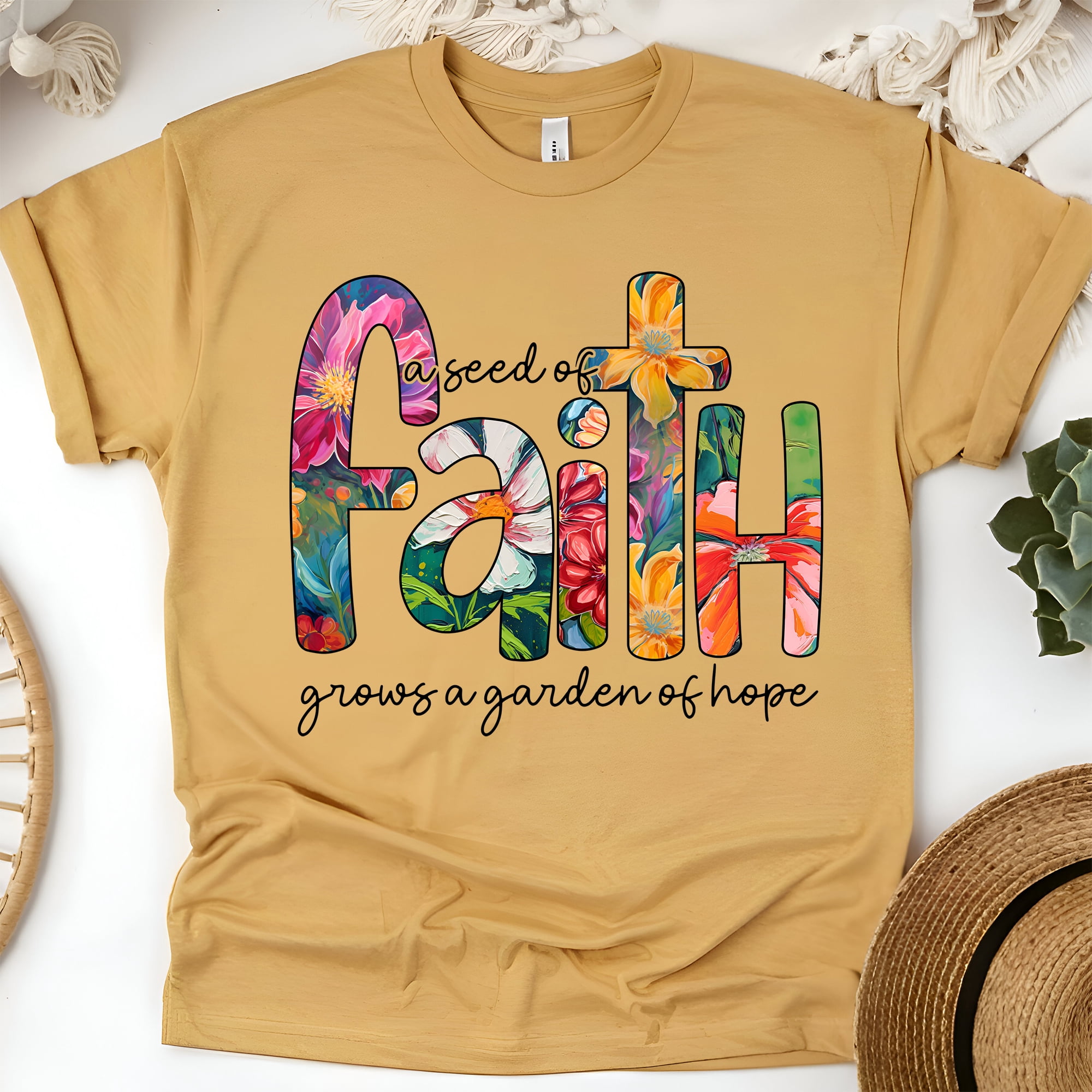 A Seed of Faith Garden of Hope Christian Graphic Tee, Gold, Size 3XL ...