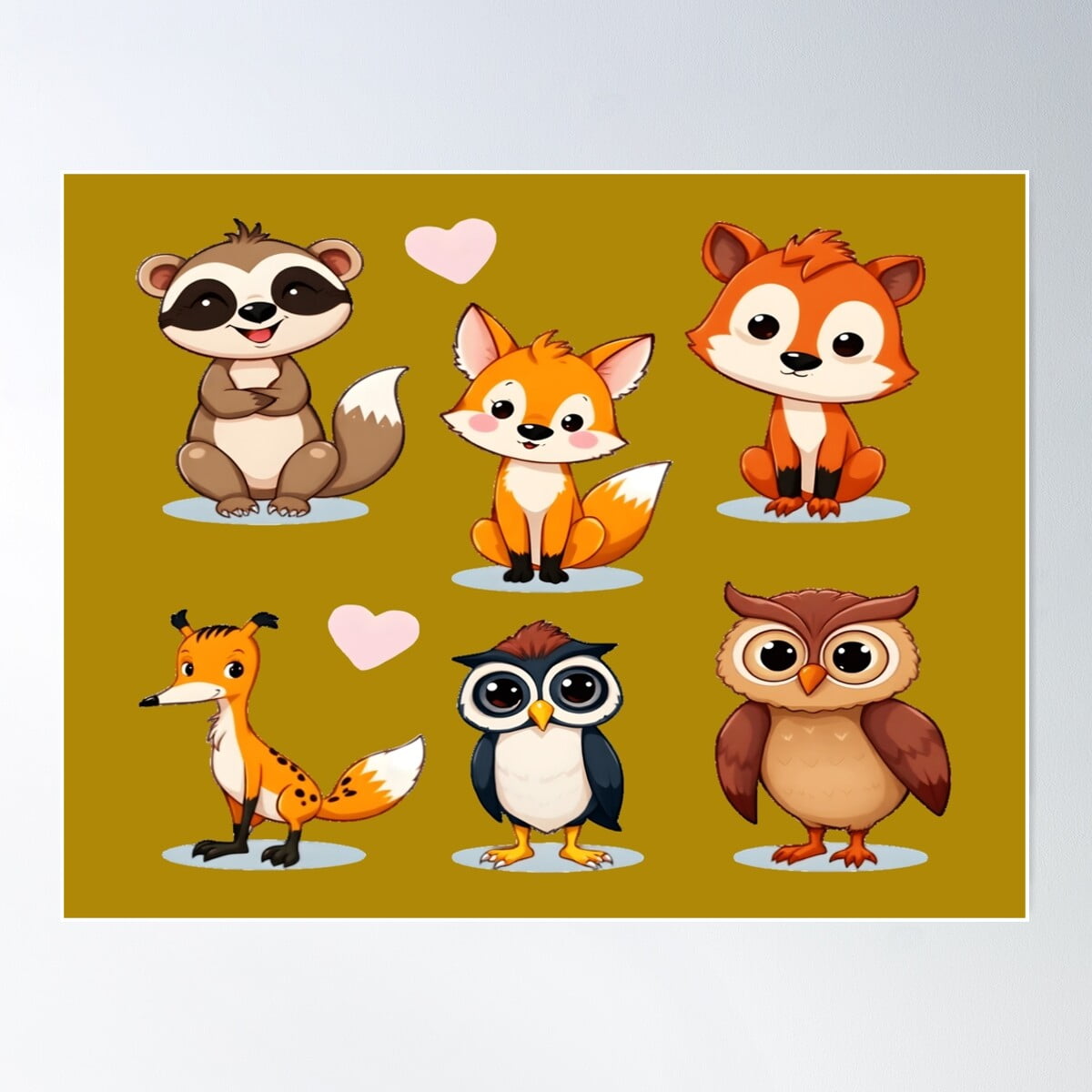 A Series Of Cute Animal Characters Poster Wall Art, Modern Wall Decor ...
