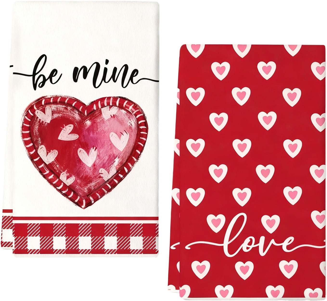A Set Of Two Kitchen Towels With Valentines Day Theme For Drying And ...