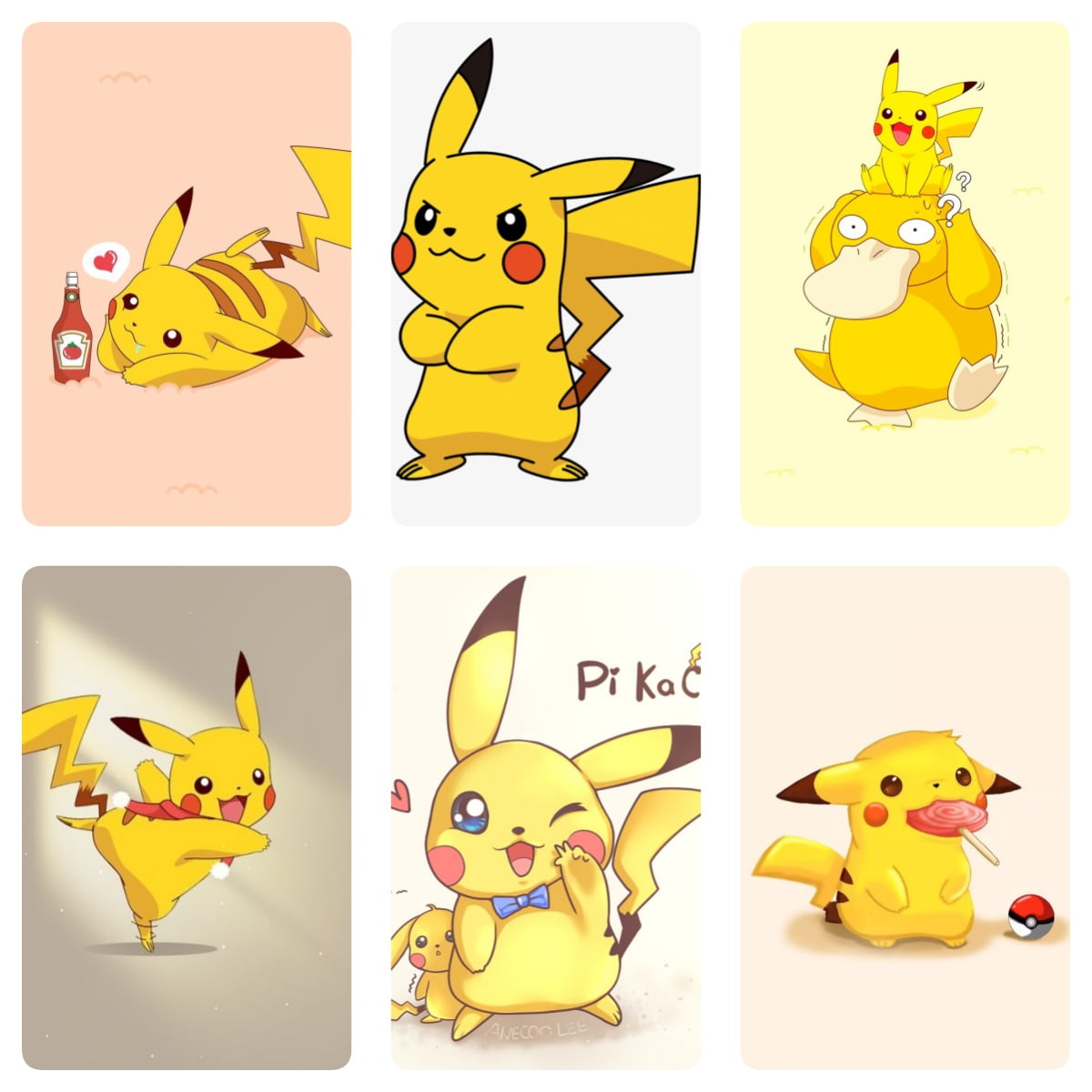 A Set of 6 Pika Cartoon Paintings Posters for Kids Bedroom Wall ...