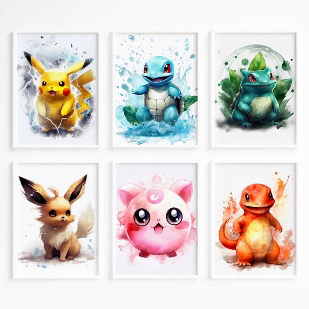 A Set of 6 Pocket Monster Cartoon Paintings Posters for Kids Bedroom ...