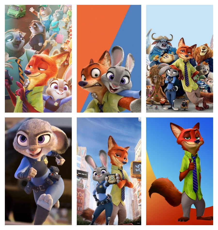 A Set of 6 Zootopia Cartoon Paintings Posters for Kids Bedroom Wall ...