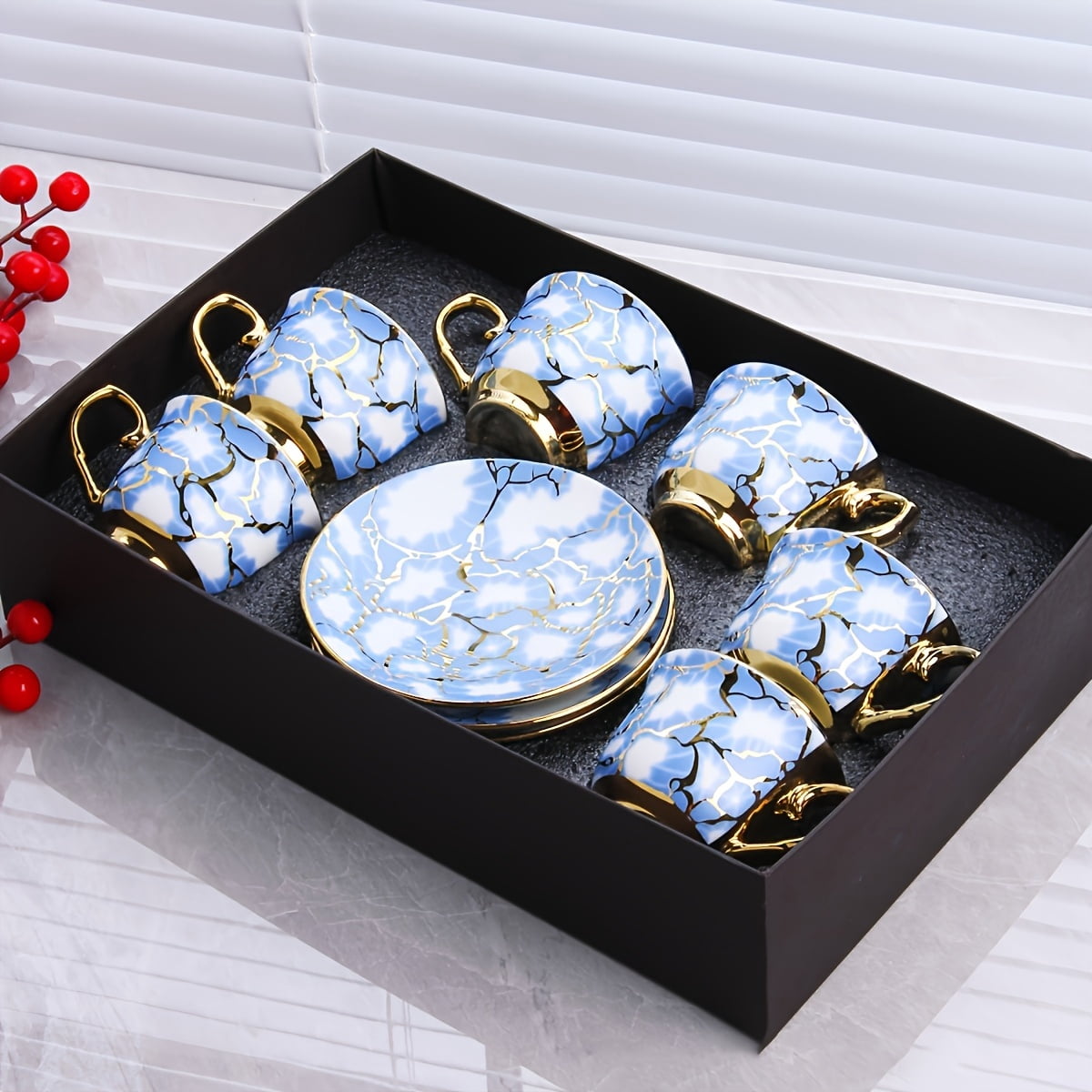 A Set of Six European-Style Ceramic Cups, Electroplated Coffee Cup And ...