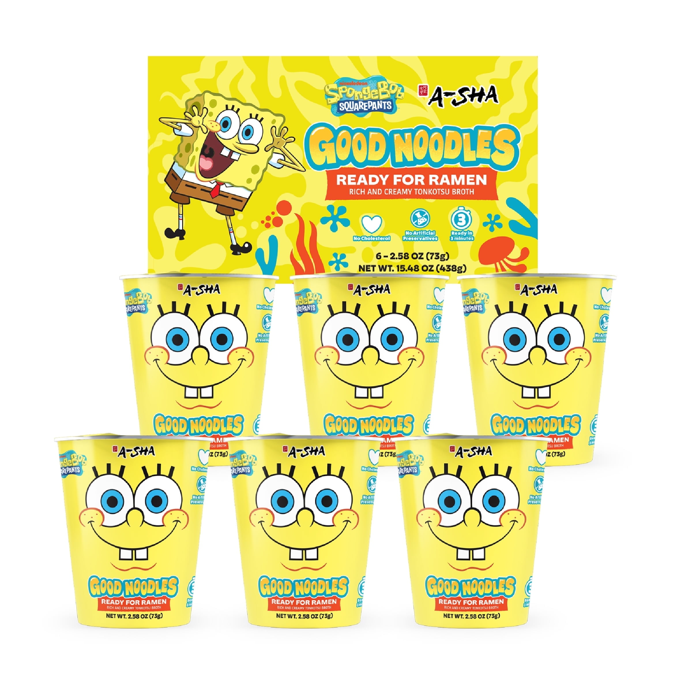 A-Sha & SpongeBob Squarepants Good Noodles (6 Pack) | Ready for Ramen ...