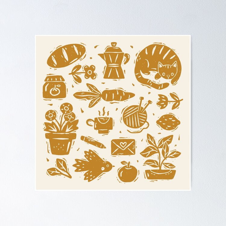 A Simple Day - Block Print Style Poster, UNFRAMED-8x12 - Walmart.com