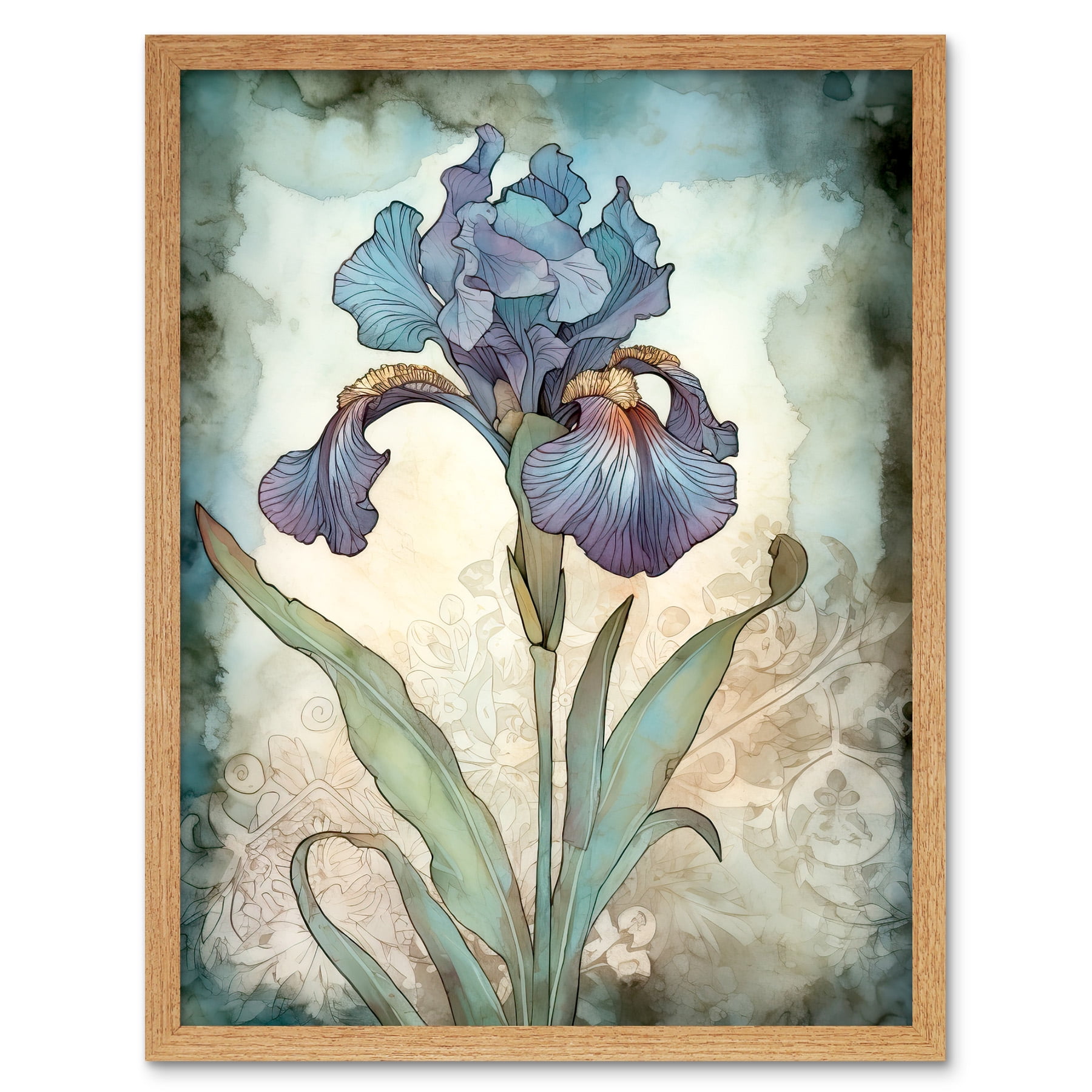 A Single Iris Flower Watercolour Illustration Art Print Framed Poster ...