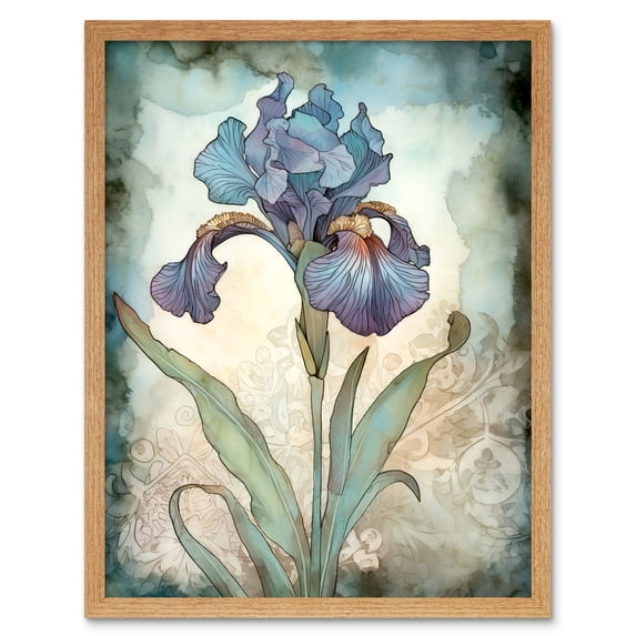 A Single Iris Flower Watercolour Illustration Art Print Framed Poster ...