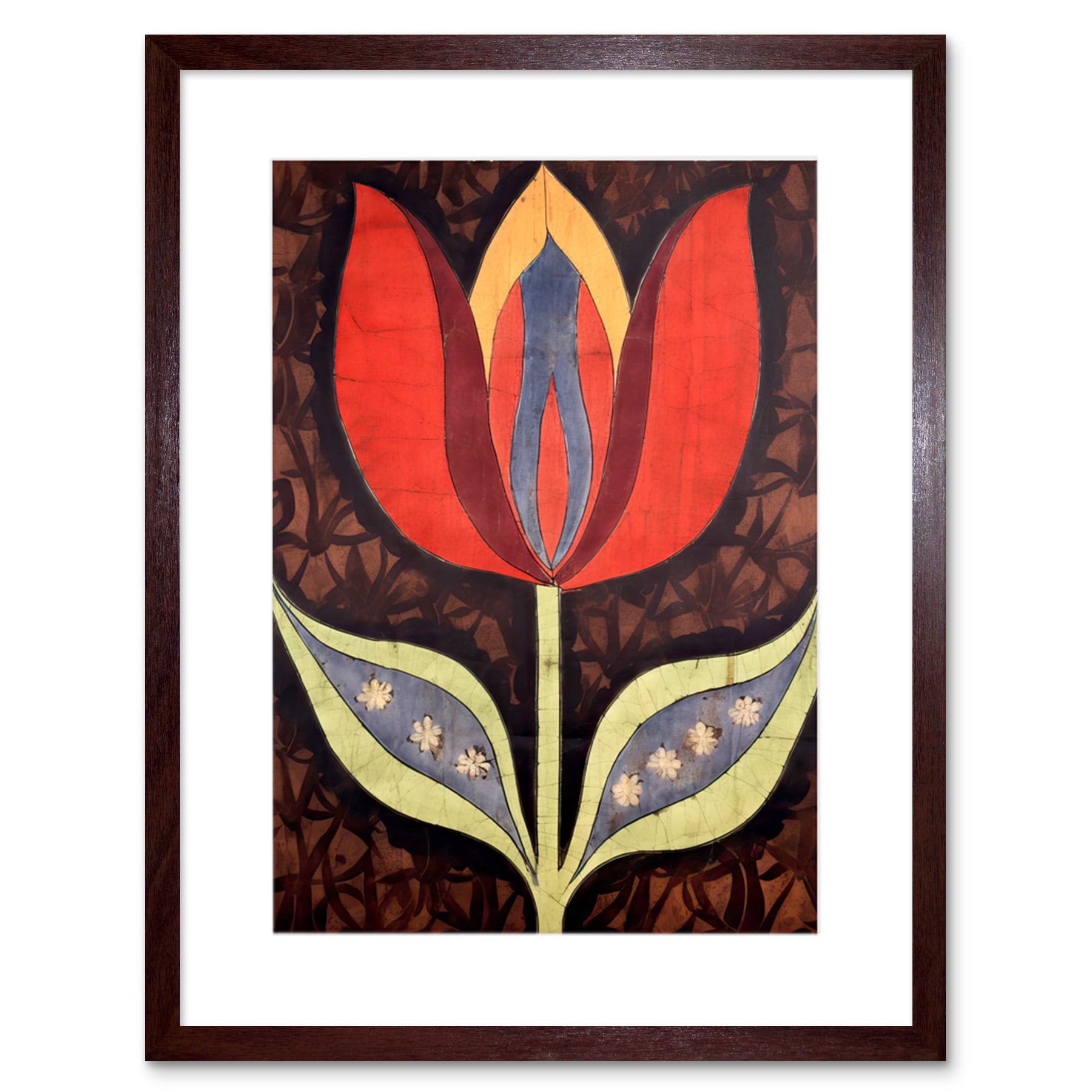 A Single Tulip Flower Batik Style Pattern Folk Art Artwork Framed Wall ...