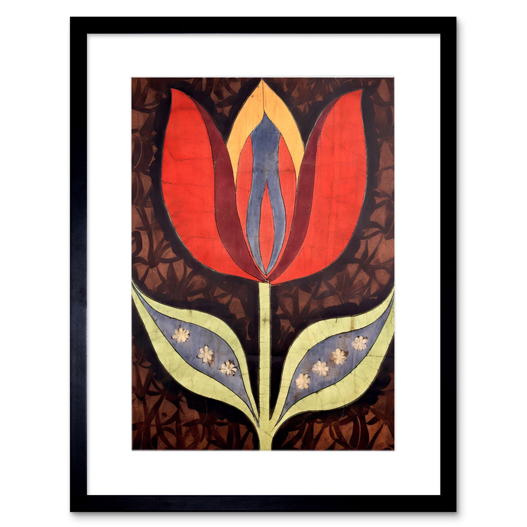 A Single Tulip Flower Batik Style Pattern Folk Art Artwork Framed Wall ...