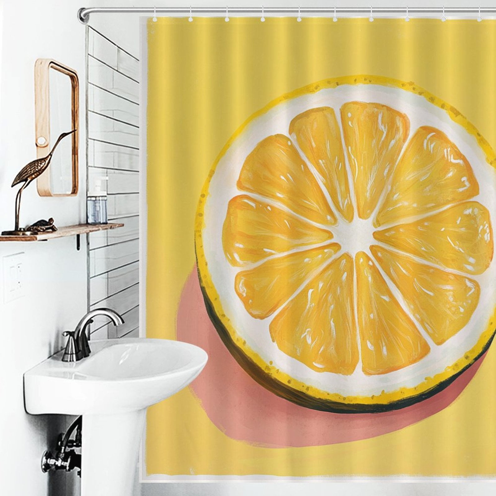 A Sliced Lemon on Yellow BackgroundShower Curtains for Bathroom Showers ...